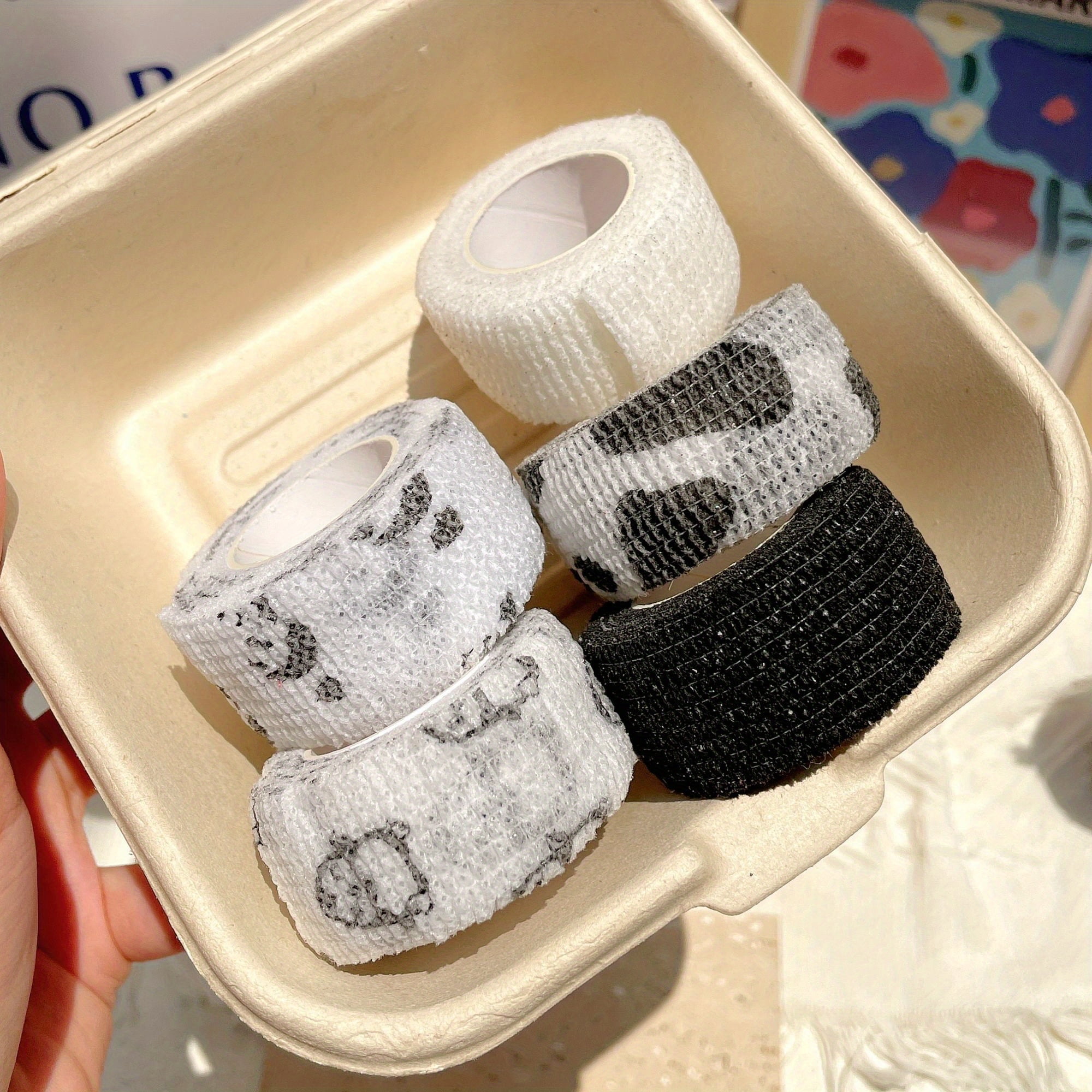 5pcs Black And White Simple, Breathable Self Adhesive Elastic Bandage ...