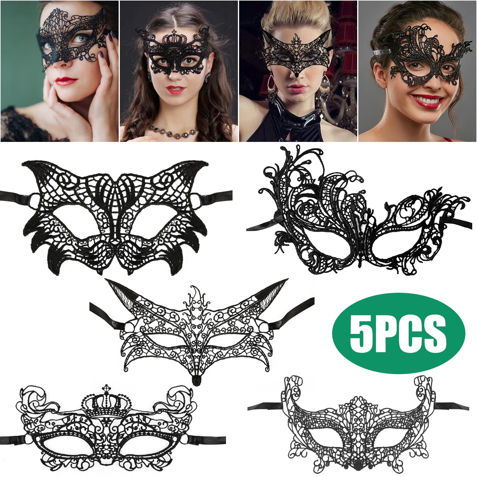 TSV 5pcs Black Lace Eye Masks for Women, Venetian Cosplay Masquerades ...