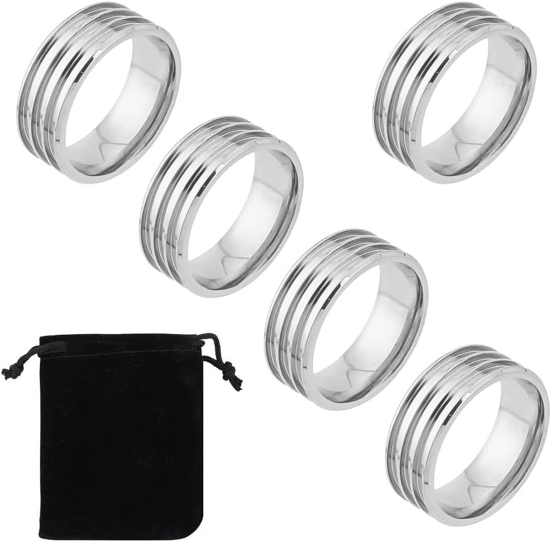 5pcs Blank Core Ring Stainless Steel Stripe Grooved Finger Ring Blank ...