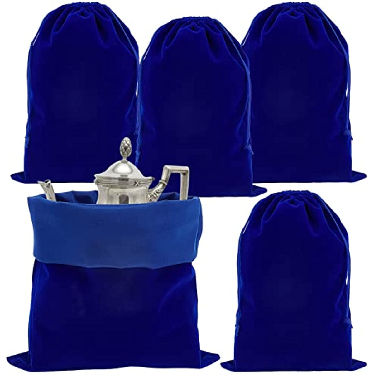 5pcs Blue Velvet Drawstring Bags Jewelry Pouches Storage Bags Large ...