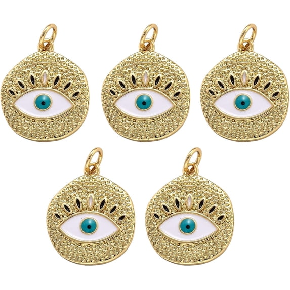 5pcs Brass Flat Round Evil Eye Charms Pendants Enamel Eye Pendants Evil ...