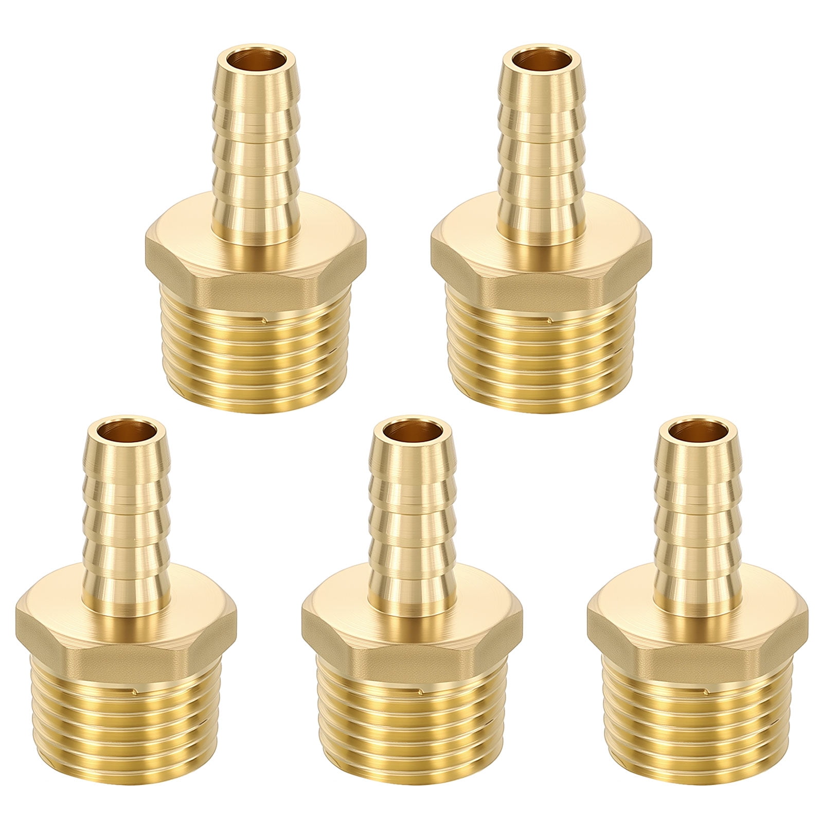 5pcs Brass Hose Barbs to NPT Male Adapter 3/8" Barb x 1/2" NPT Male for Automotive, Motorcycle ...