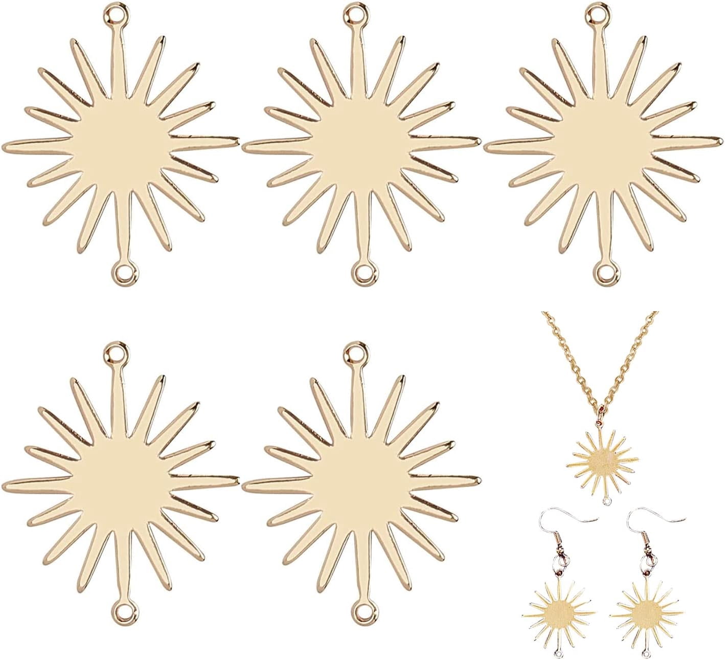5pcs Brass Links Sun Shaped Real 18K Gold Plated Connectors Link ...