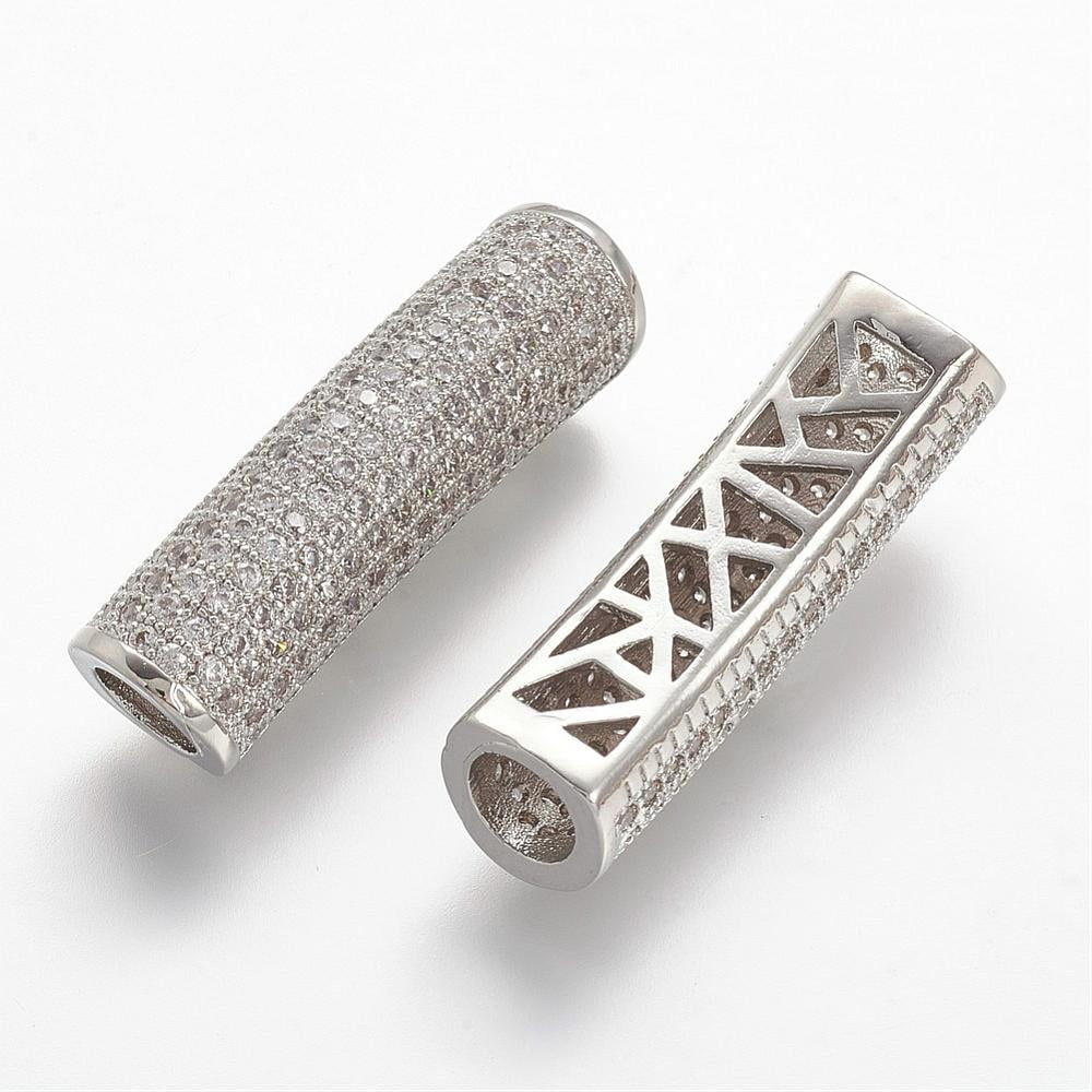 5pcs Brass Micro Pave Cubic Zirconia Tube Beads Tube Large Hole Beads ...