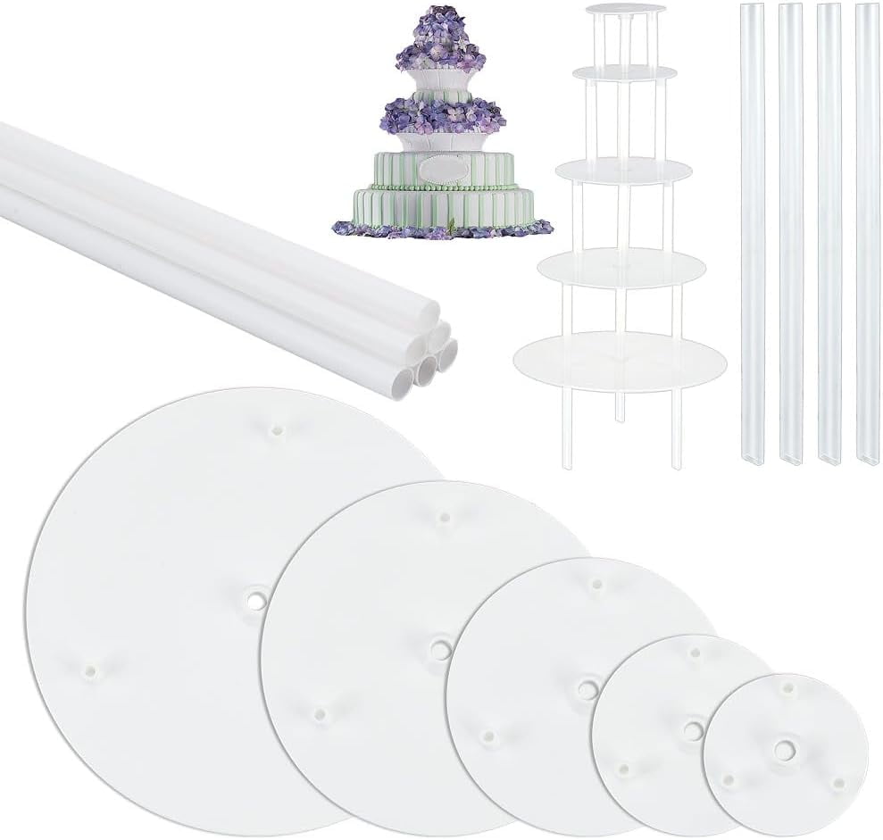 5pcs Cake Tier Supports with 30Pcs Cake Dowel Rods 3.5/4.7/6.3/7.9/10.2 ...