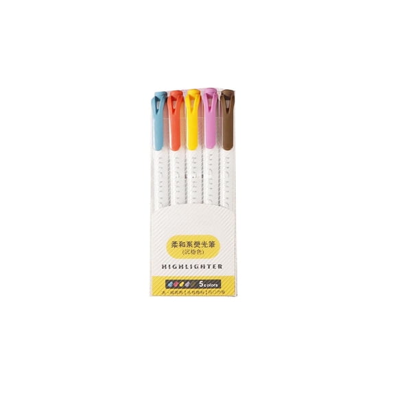 5pcs Calm Colors Double-Ended Highlighter - Non-Bleeding Marking Pen ...