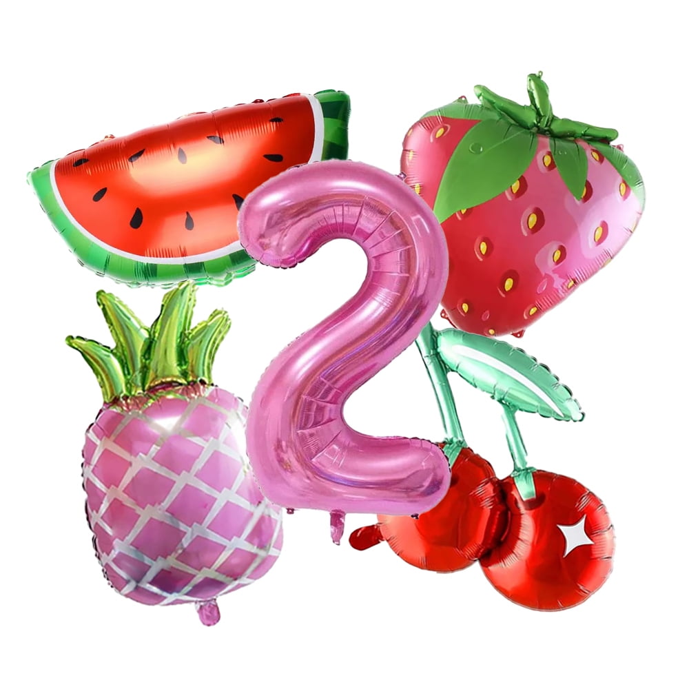 5pcs Cherry Strawberry Balloon Number 2 Summer Fruit Set Theme Children ...