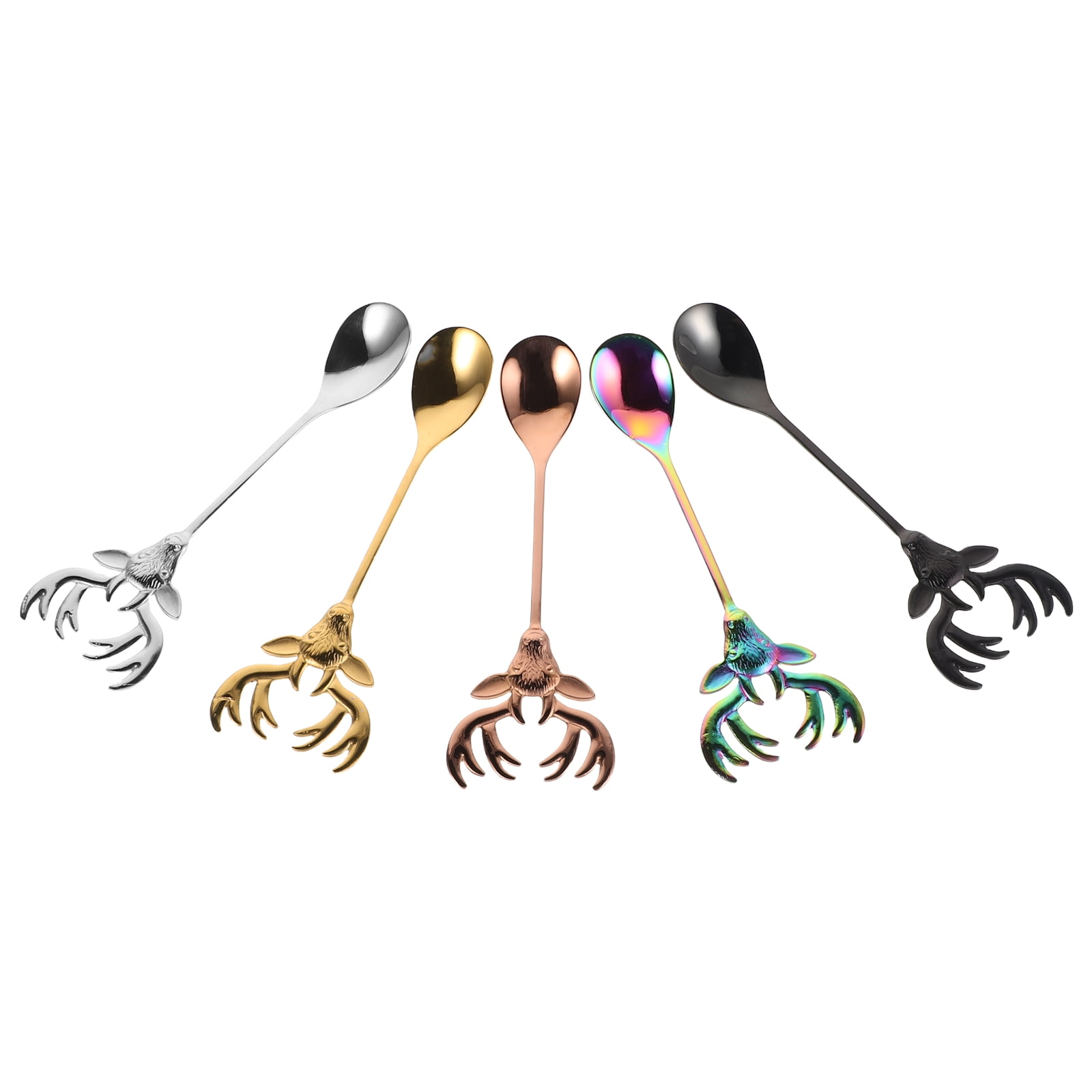 5pcs Christmas Party Spoons Stainless Steel Stirring Spoon Reindeer ...