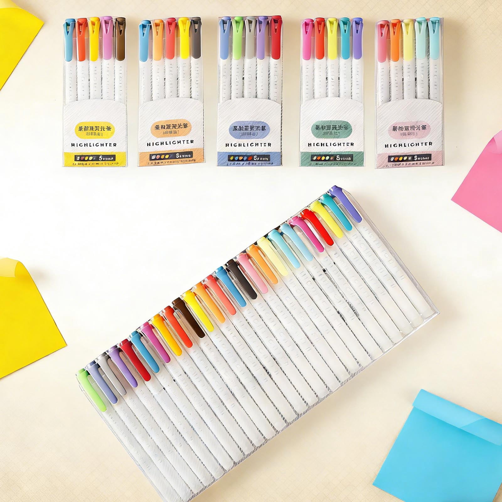 5pcs Colourful Double-Ended Highlighter Pens - No Smudge eye-catching ...