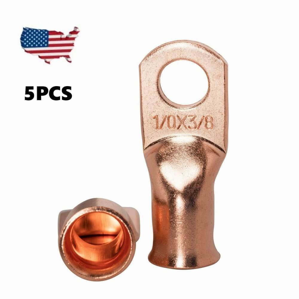 5pcs Copper Lugs Ring Terminal 1/0 AWG Wire 3/8" Stud Welding Cable ...