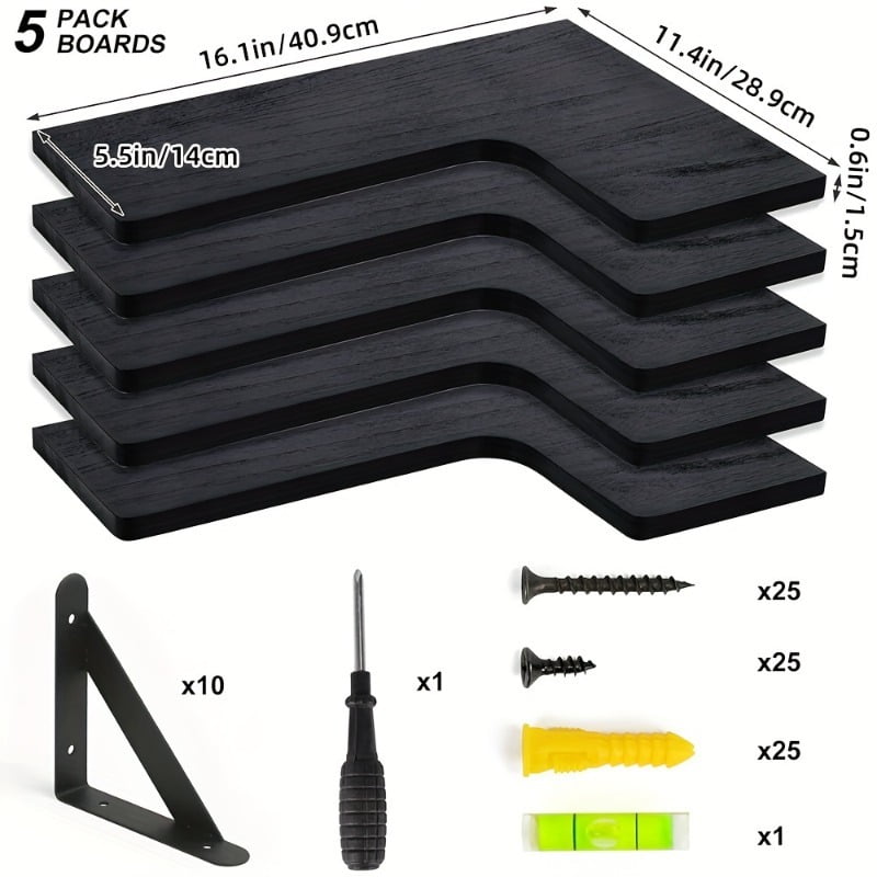 5pcs Corner Floating Shelves, Rustic Wood Wall Shelves for Room Decor ...