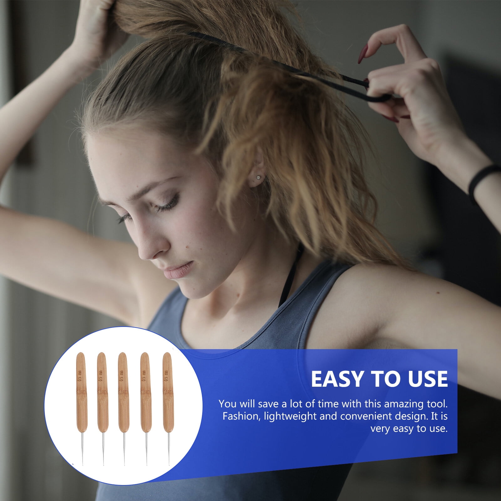 5pcs Crochet Hooks Dreadlocks Wooden Handle Dread Locks Crochet Loc for ...