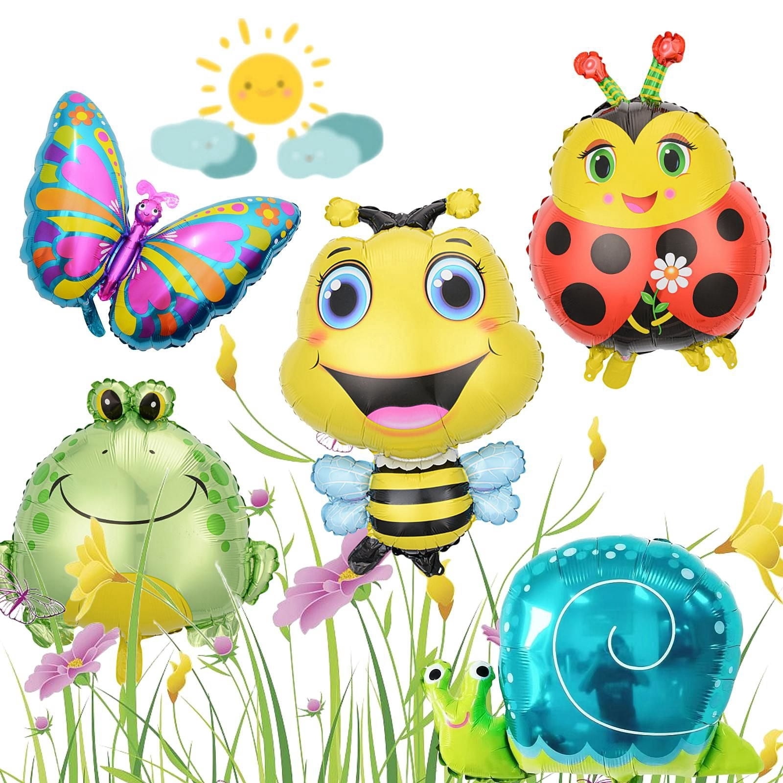 5pcs Cute Animal Bee Butterfly Frog Aluminium Film Balloons Birthday ...