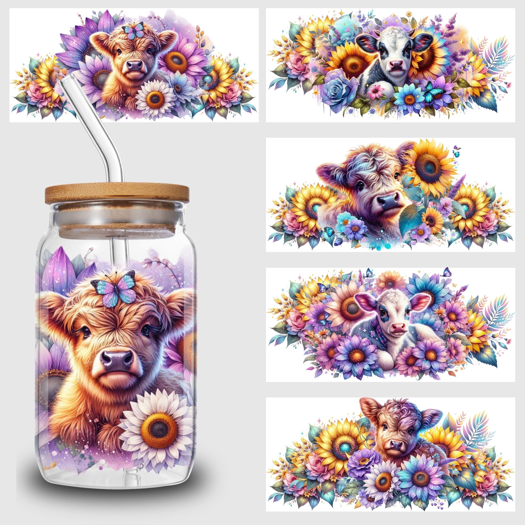 5pcs Cute Animal Cartoon UV DTF Transfer Sticker Glass Cup DIY ...