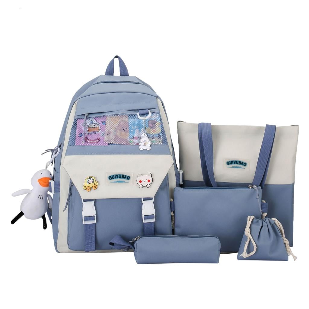 5pcs Cute Bookbag Multi Pocket Backpack with Shoulder Bag Pencil for ...