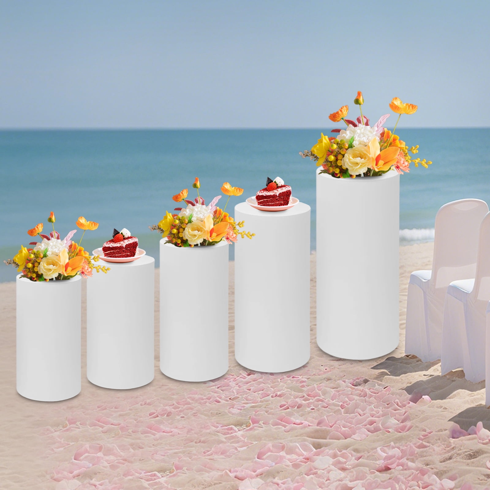 5pcs Cylinder Pedestal Art Decor Stand White Metal Cylinder Pedestal ...