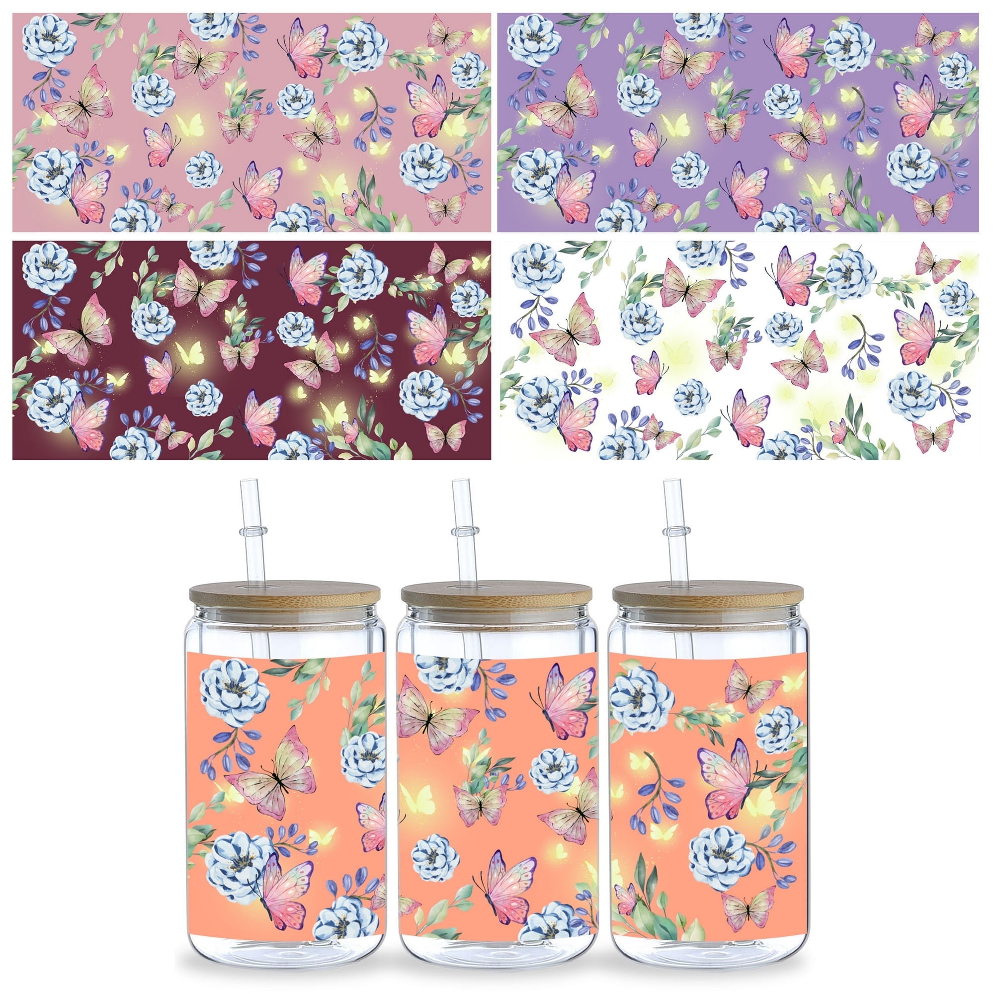 5pcs DIY UV DTF Pink Butterfly Cute Transfer Stickers for Glass Cups ...