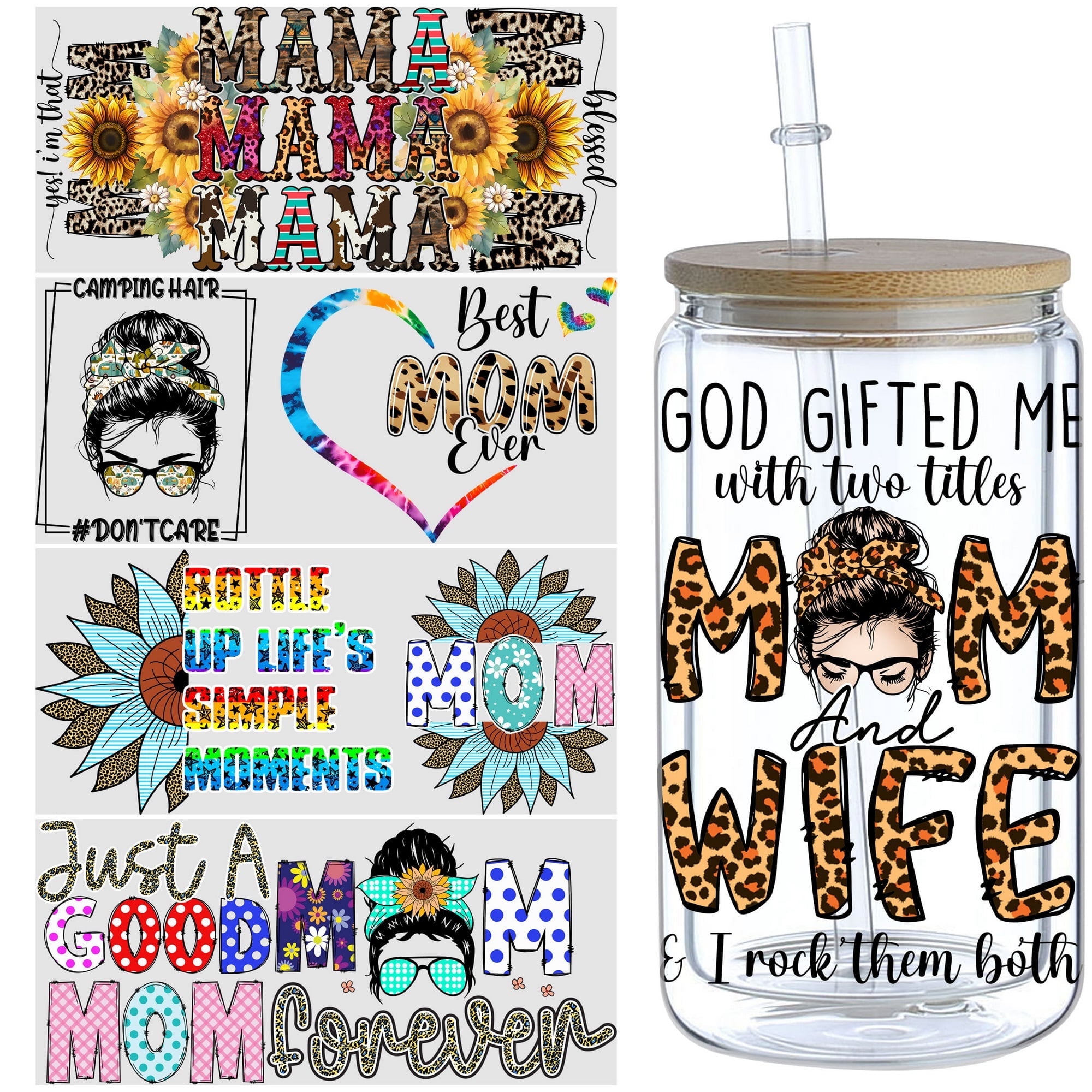 5pcs DIY UV DTF Transfer Stickers, For Glass Tumbler, Waterproof Decals ...