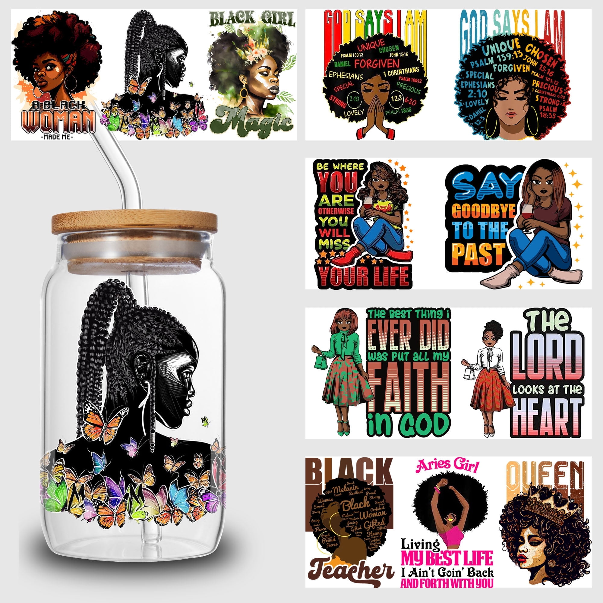 5pcs DIY UV DTF Transfer Stickers, For Glass Tumbler, Waterproof Decals ...