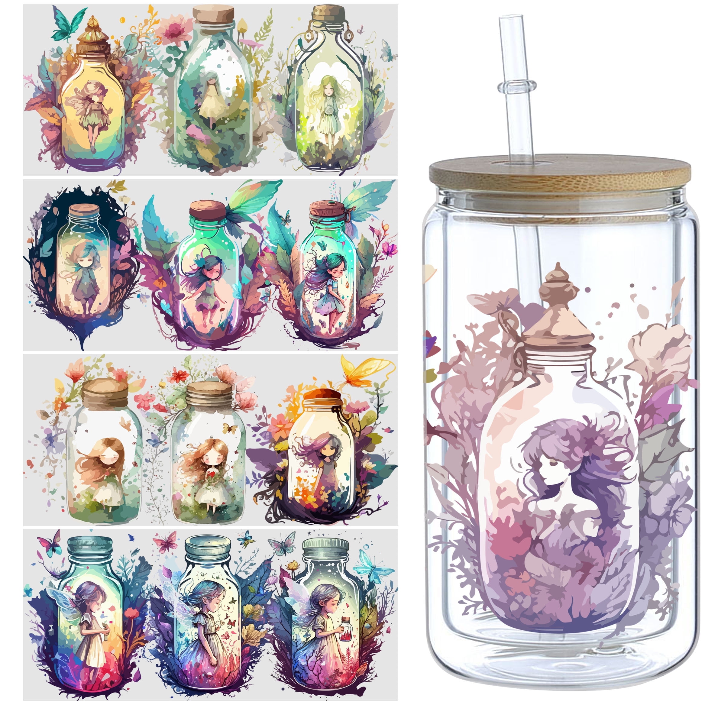 5pcs DIY UV DTF Transfer Stickers, For Glass Tumbler, Waterproof Decals ...