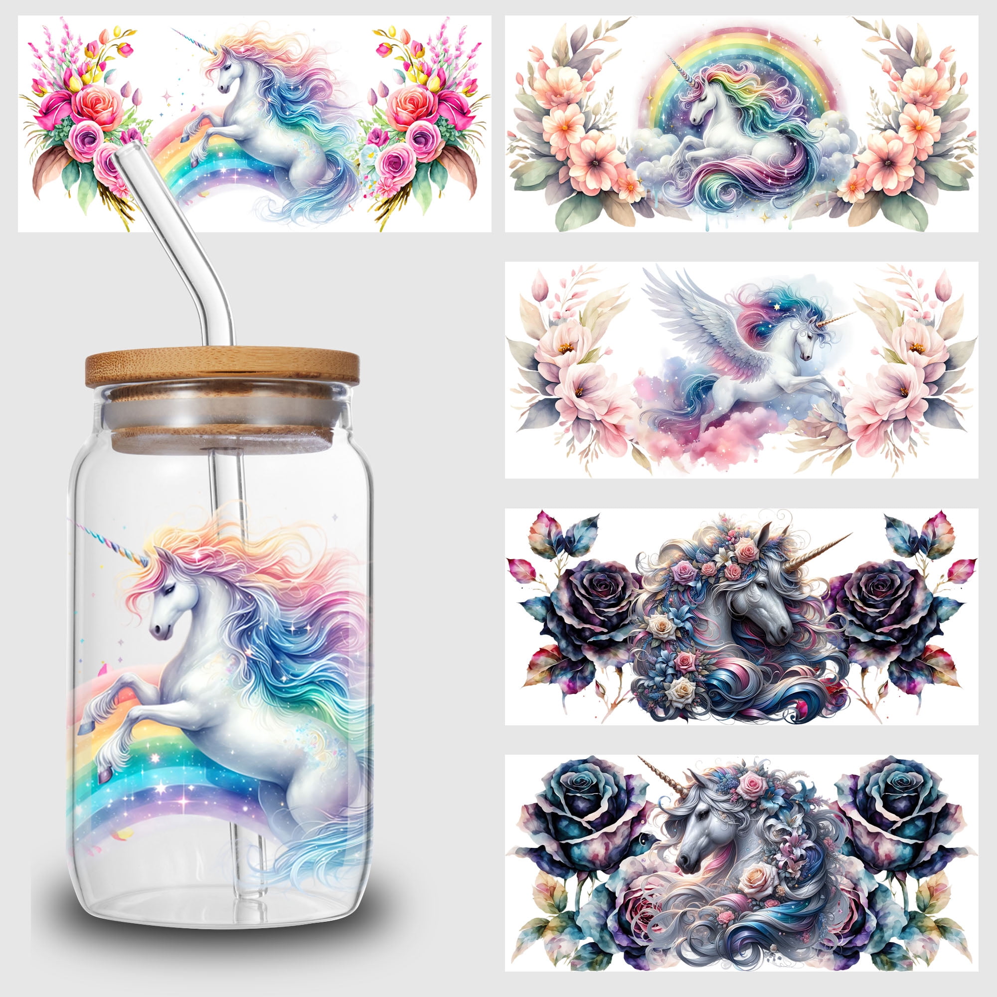 5pcs DIY UV DTF Transfer Stickers, For Glass Tumbler, Waterproof Decals, Plastic Adhesive Label ...