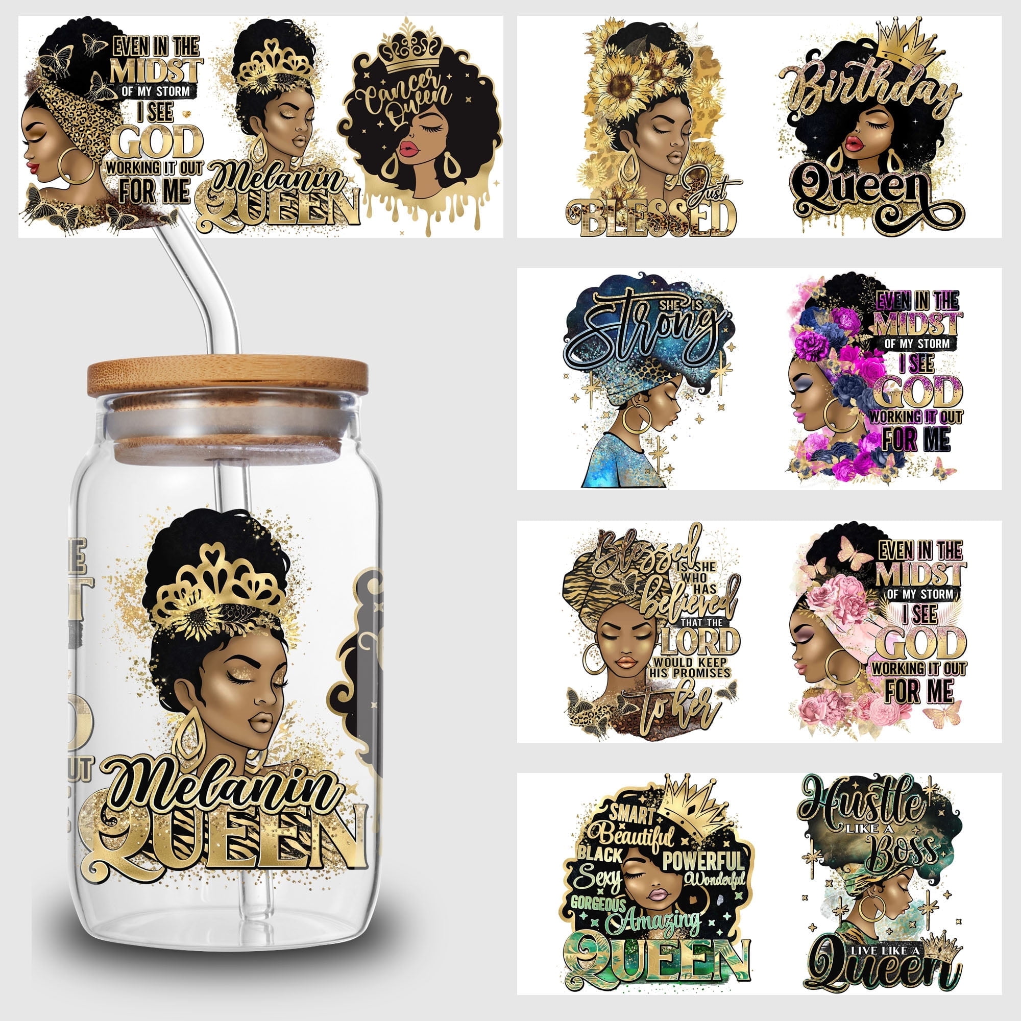 5pcs DIY UV DTF Transfer Stickers, For Glass Tumbler, Waterproof Decals ...