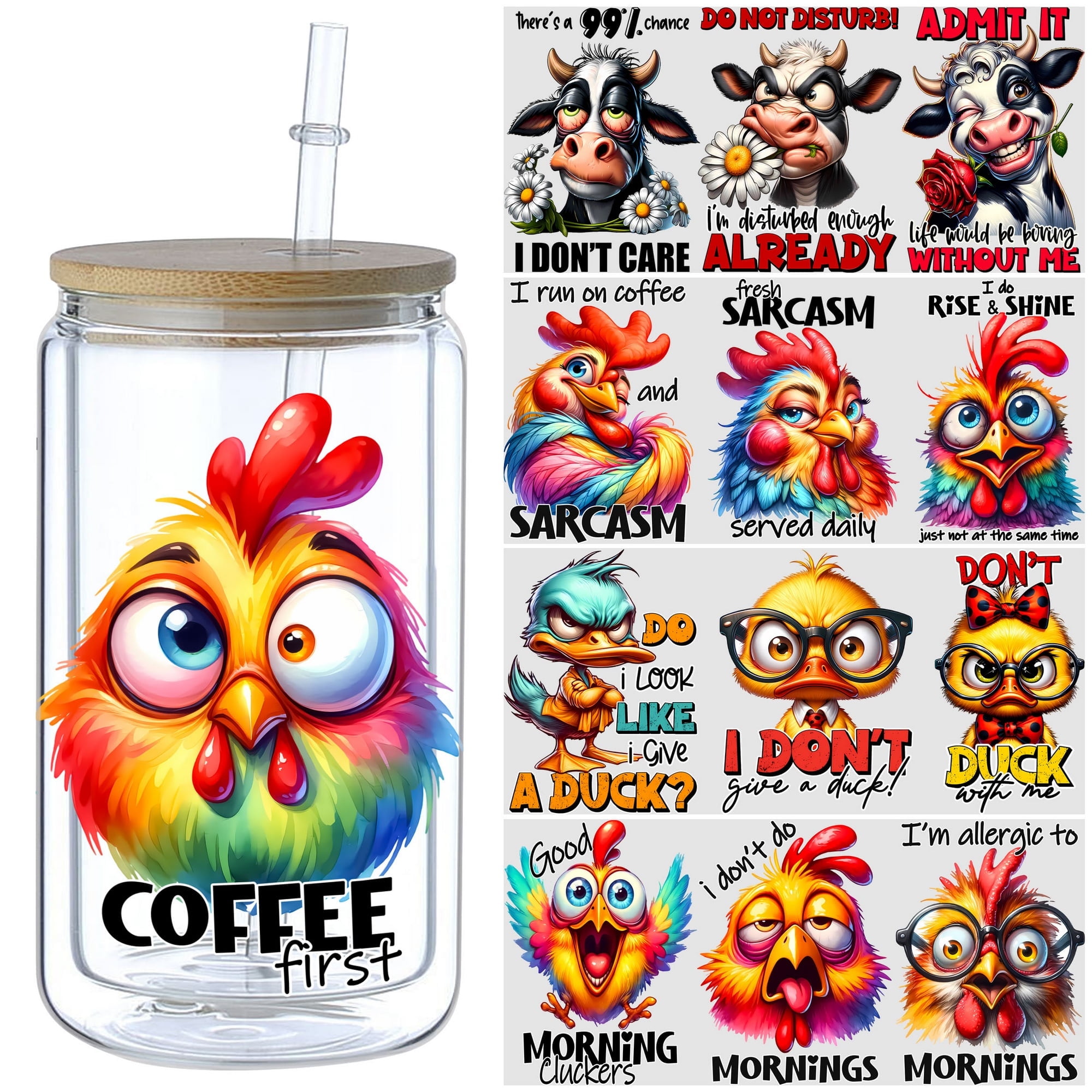 5pcs DIY UV DTF Transfer Stickers, For Glass Tumbler, Waterproof Decals ...