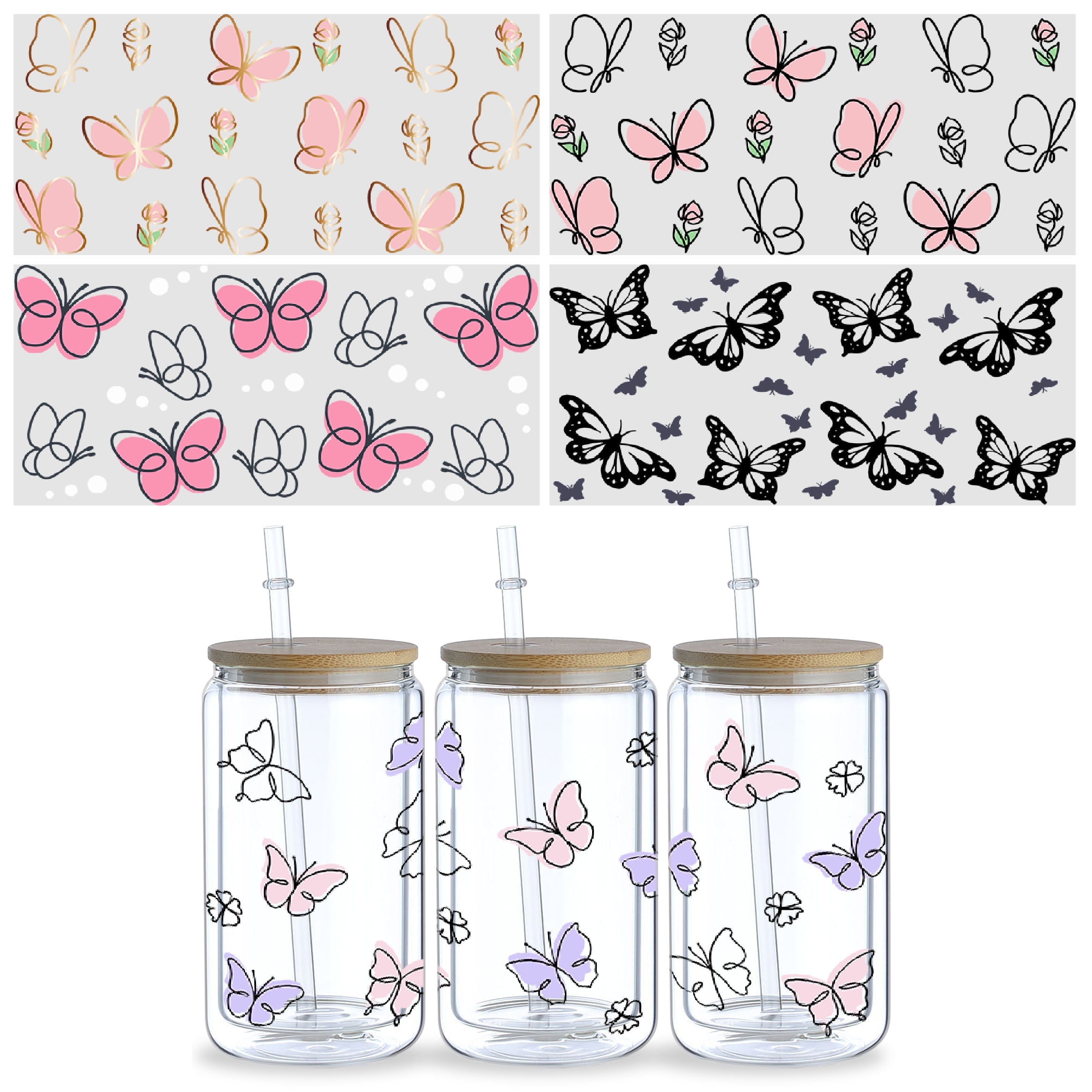 5pcs DIY UV DTF Transfer Stickers, For Glass Tumbler, Waterproof Decals ...