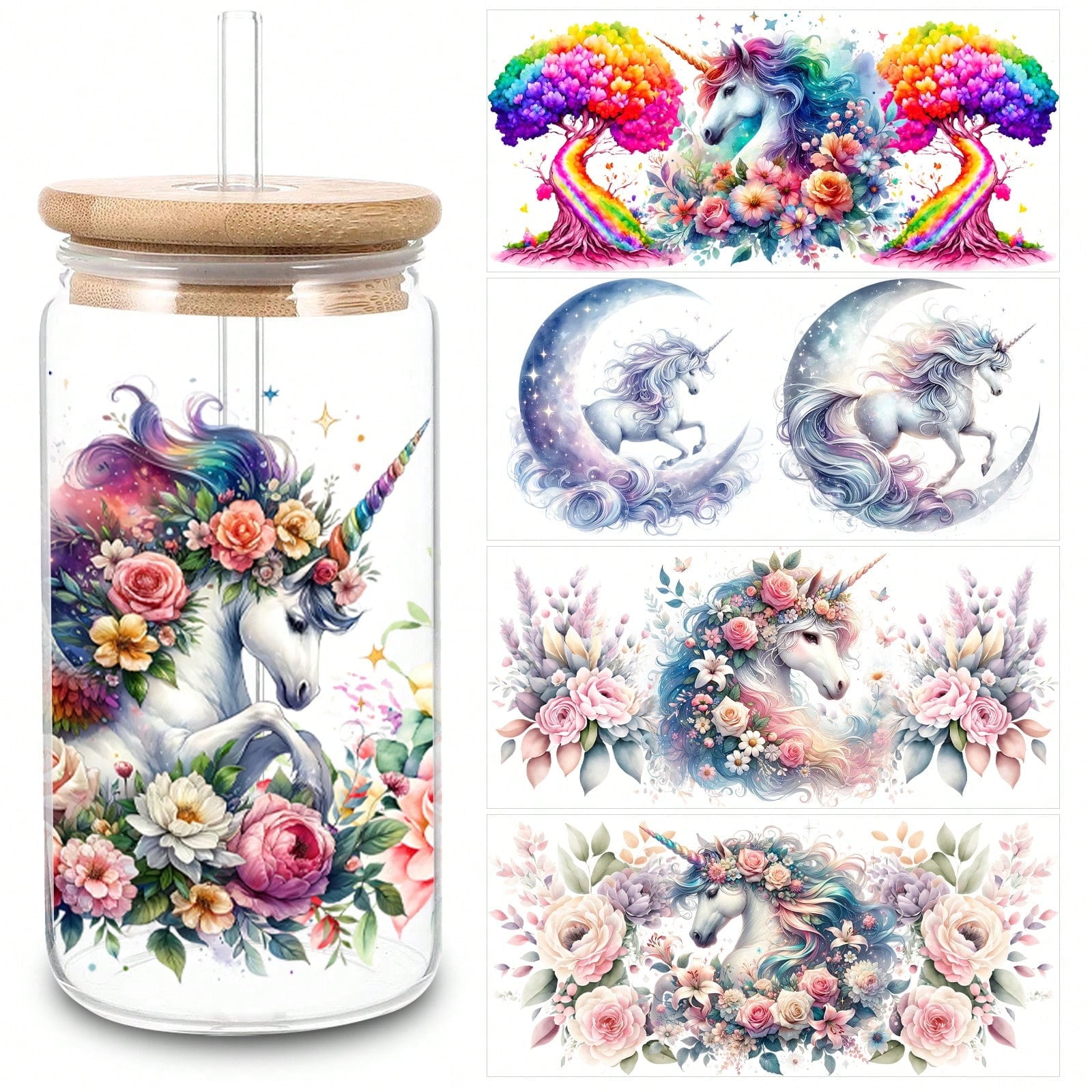 5pcs DIY UV DTF Transfer Stickers, For Glass Tumbler, Waterproof Decals ...
