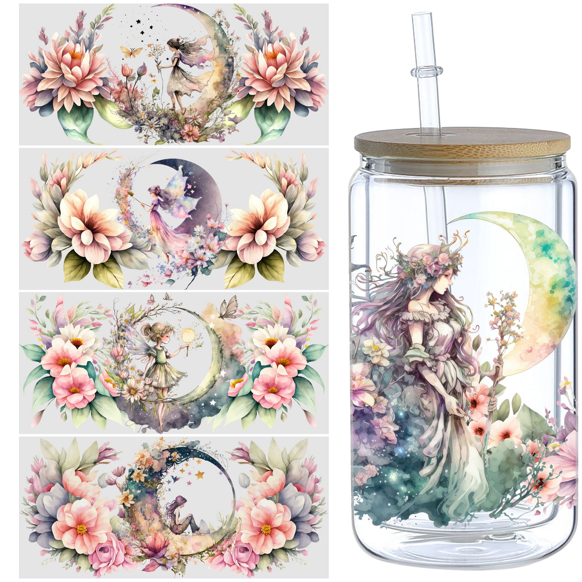 5pcs DIY UV DTF Transfer Stickers, For Glass Tumbler, Waterproof Decals ...