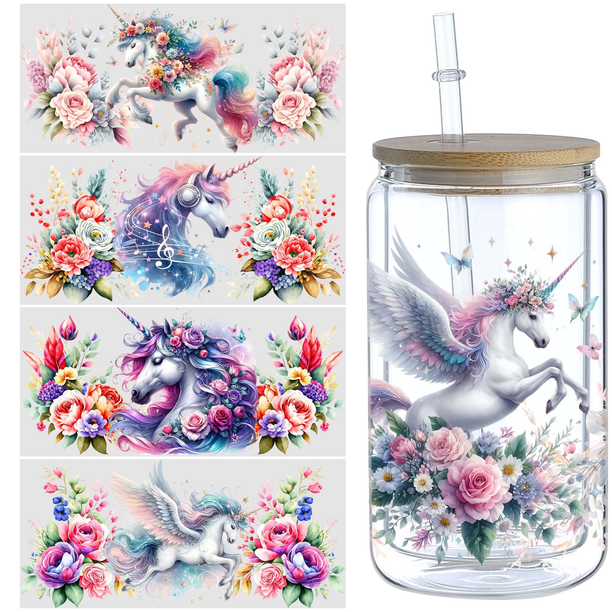 5pcs DIY UV DTF Transfer Stickers, For Glass Tumbler, Waterproof Decals ...