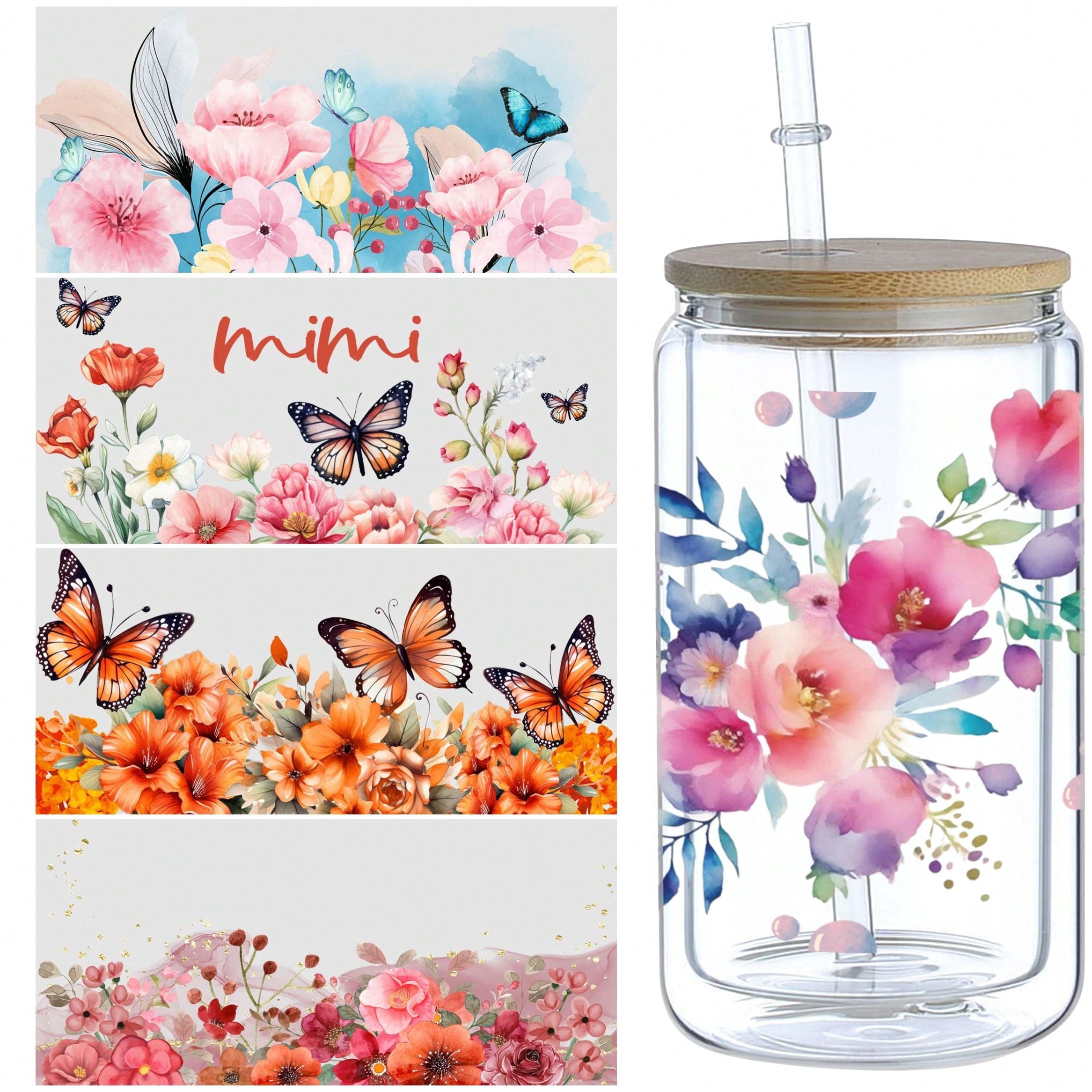 5pcs DIY UV DTF Transfer Stickers, For Glass Tumbler, Waterproof Decals ...