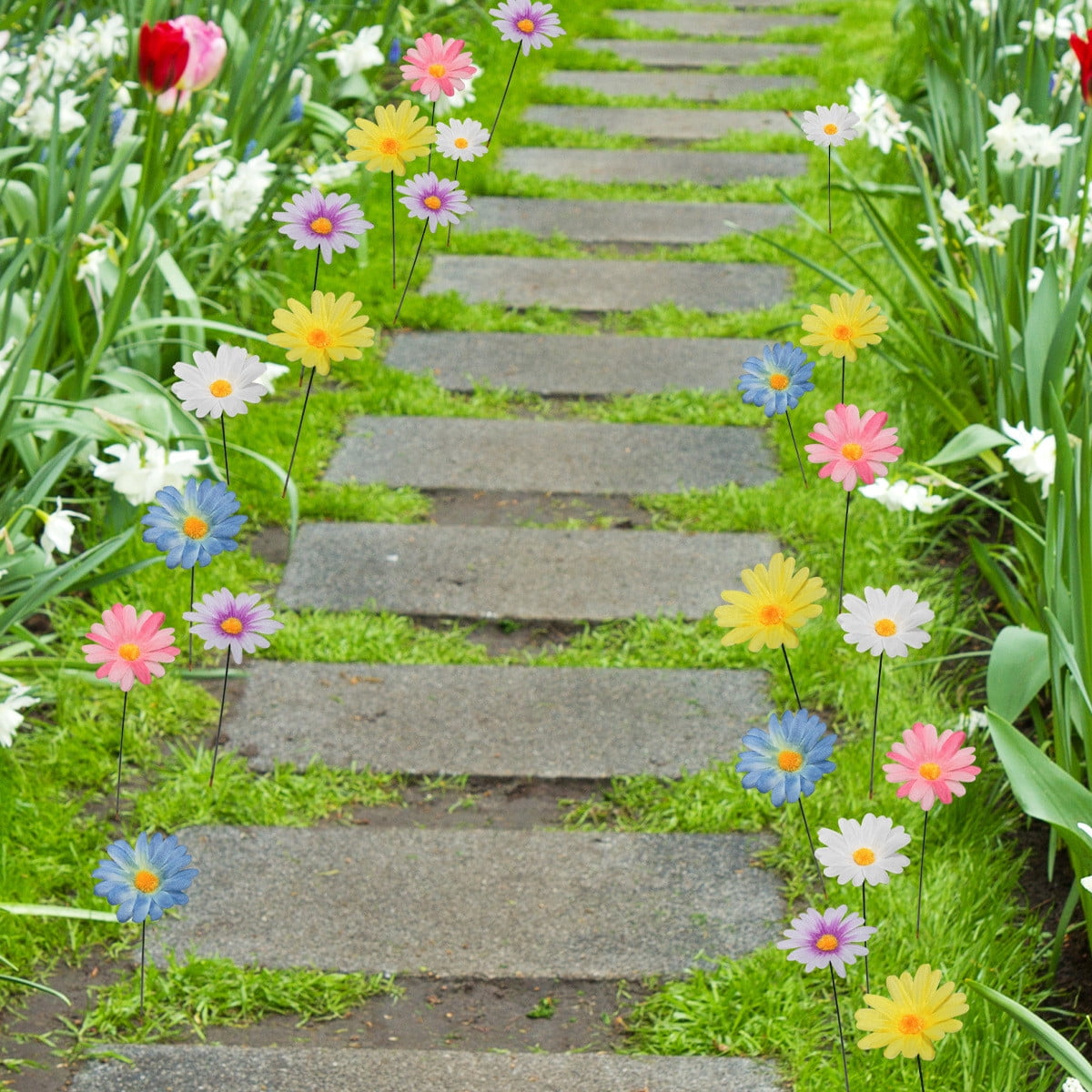 5pcs Daisy Flower Stake Decorations Garden Home Decorative, Flower ...