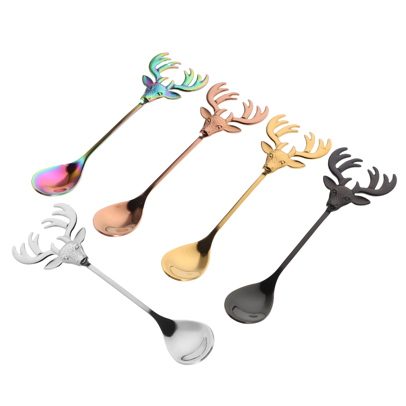 5pcs Decorative Coffee Spoons with Reindeer Antler Design Stainless Steel Stirring Spoon ...