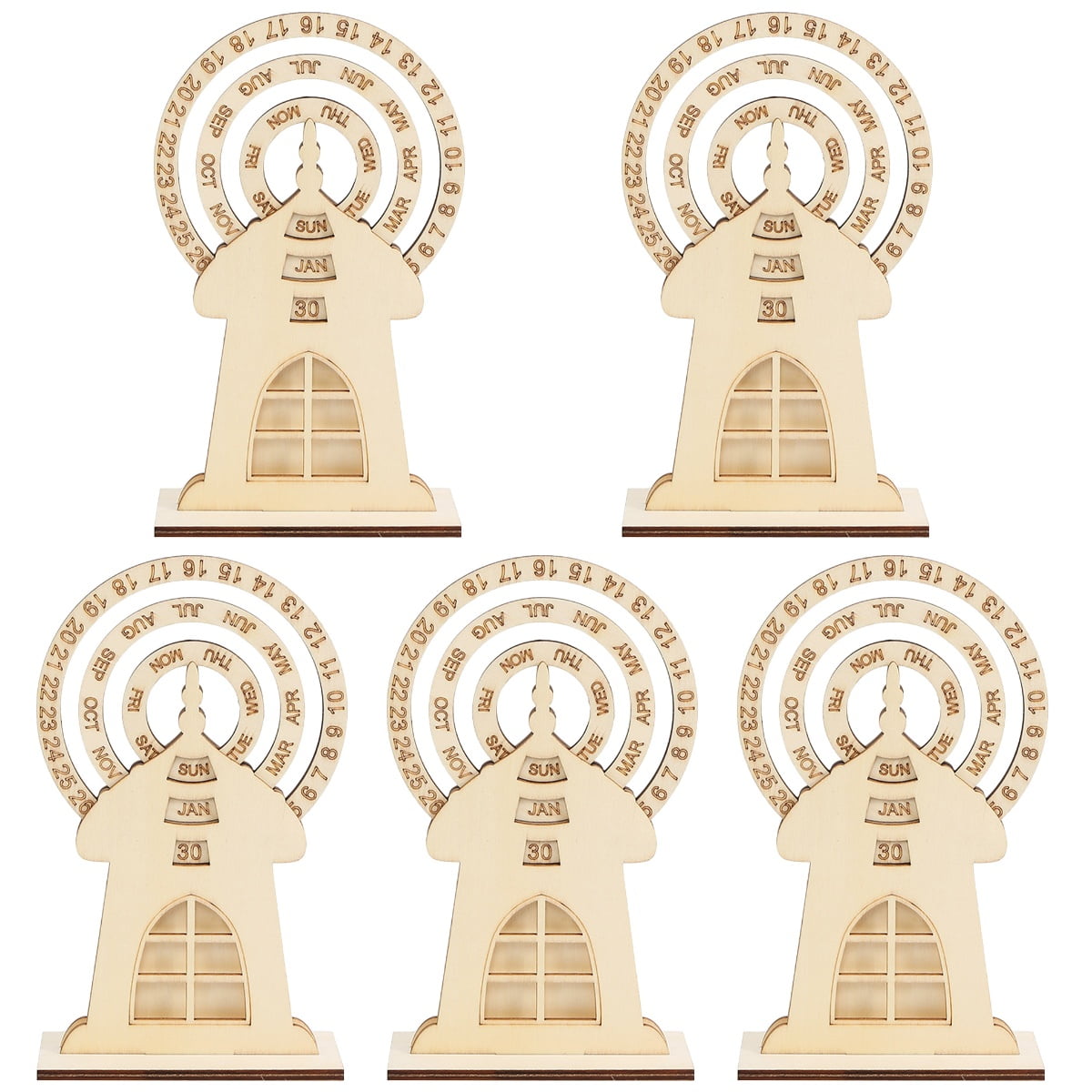 5pcs Desktop Wooden Perpetual Calendar Ferris Wheel Shaped Desk ...