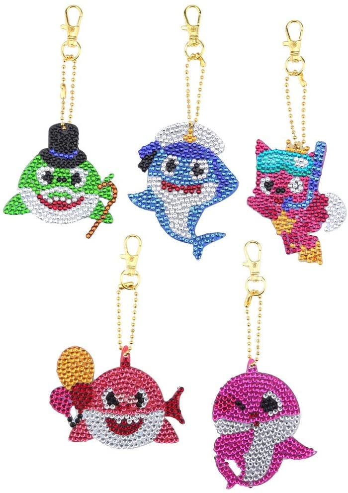 5pcs Diamond Painting Keychain Kit Funky Shark DIY 5D Sparkling ...