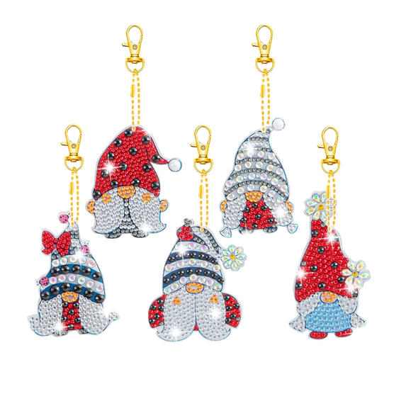 5pcs Diamond Painting Keychain Kit, Red Gnome DIY 5D Sparkling ...