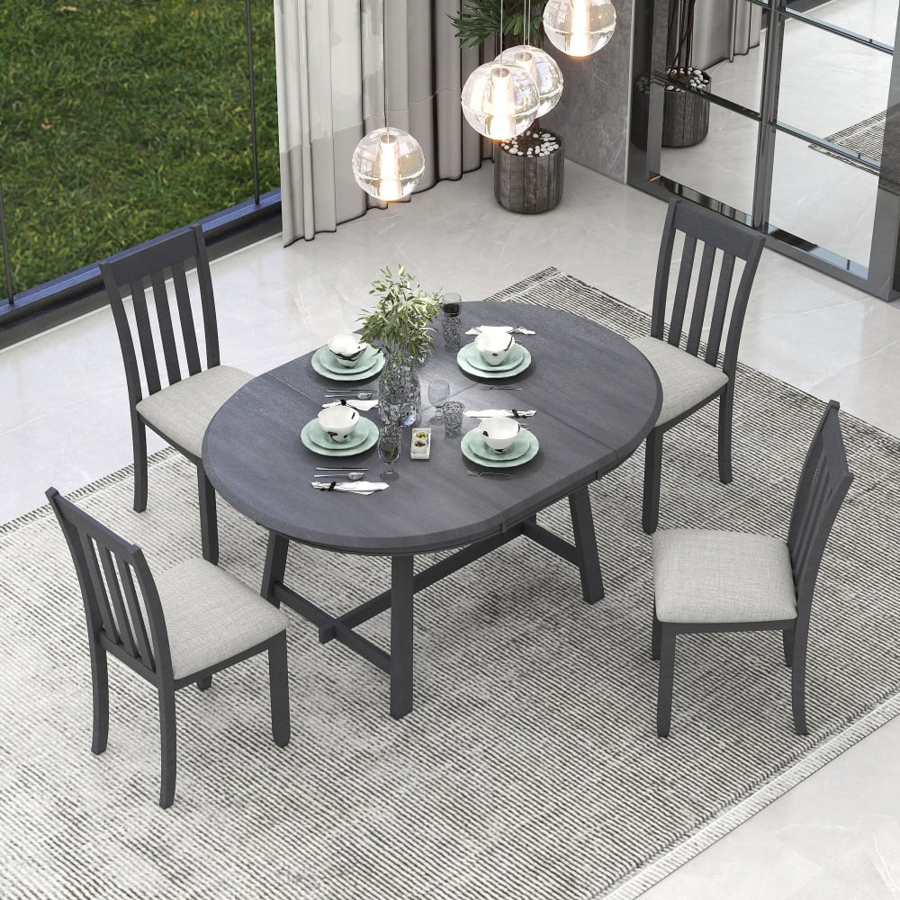 5pcs Dining Table Set,Extendable Round Dining Table and 4 Upholstered ...