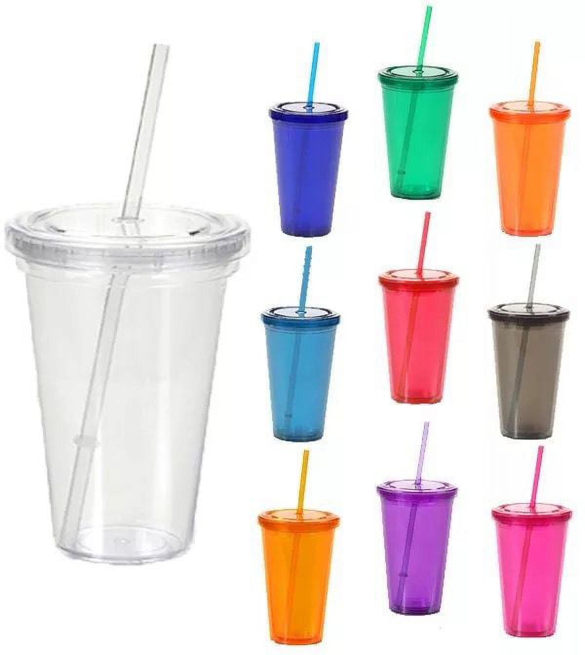 5pcs Double Wall Tumblers, 16oz Colored Insulated Acrylic Tumblers with ...