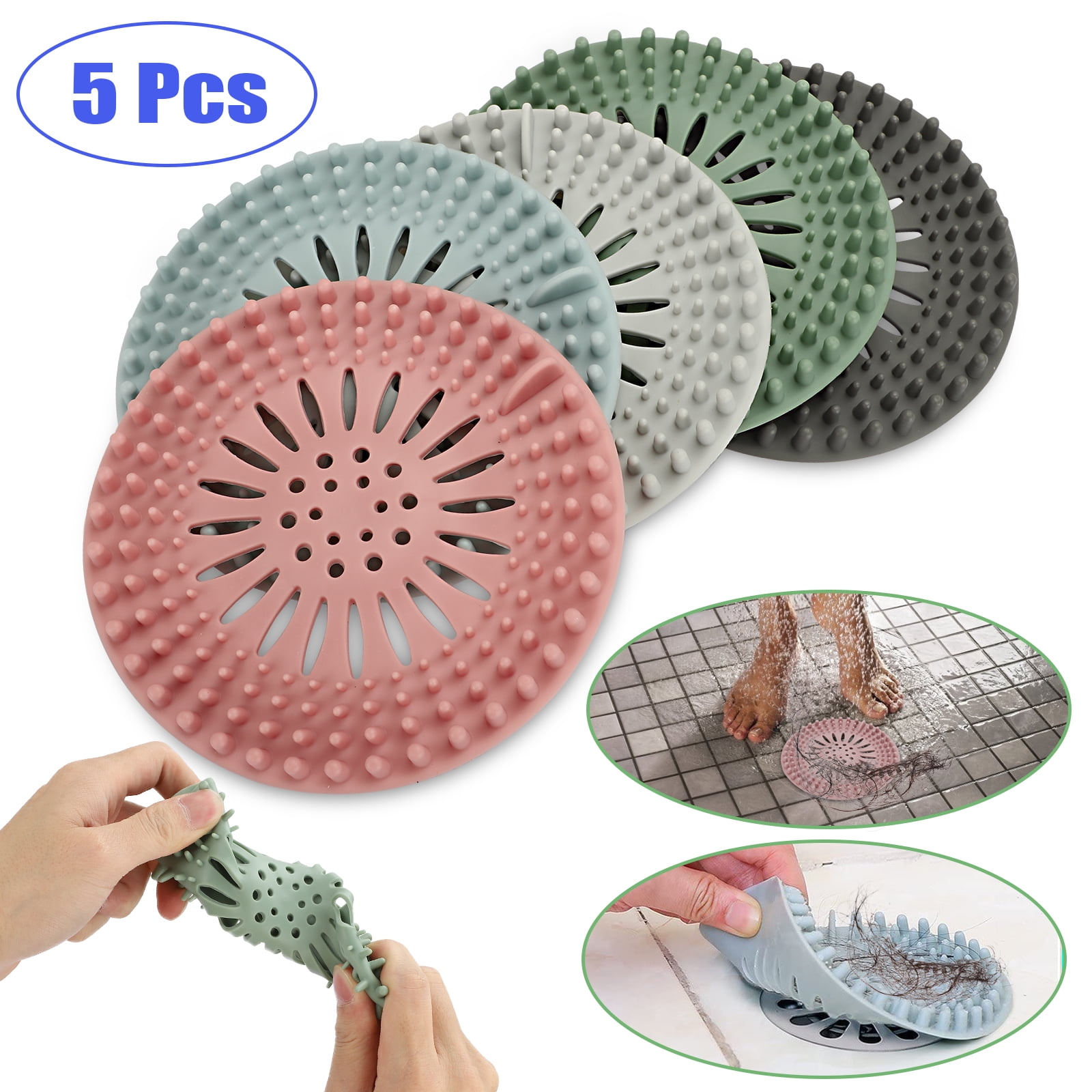 5pcs Drain Hair Catcher, EEEkit Silicone Hair Stopper Shower Drain ...