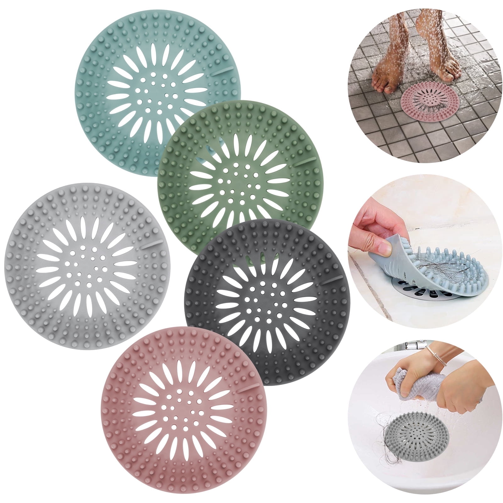5pcs Drain Hair Catcher, Silicone Hair Stopper Shower Drain Cover ...