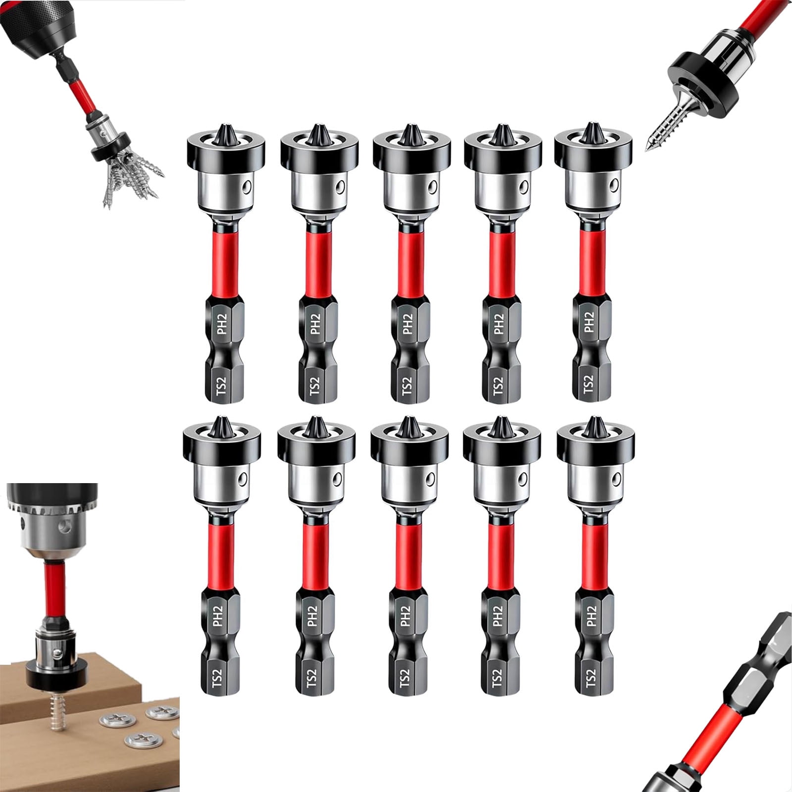 5pcs Drywall Bit Attachment with Depth Stop, PH2 Magnetic Drywall ...