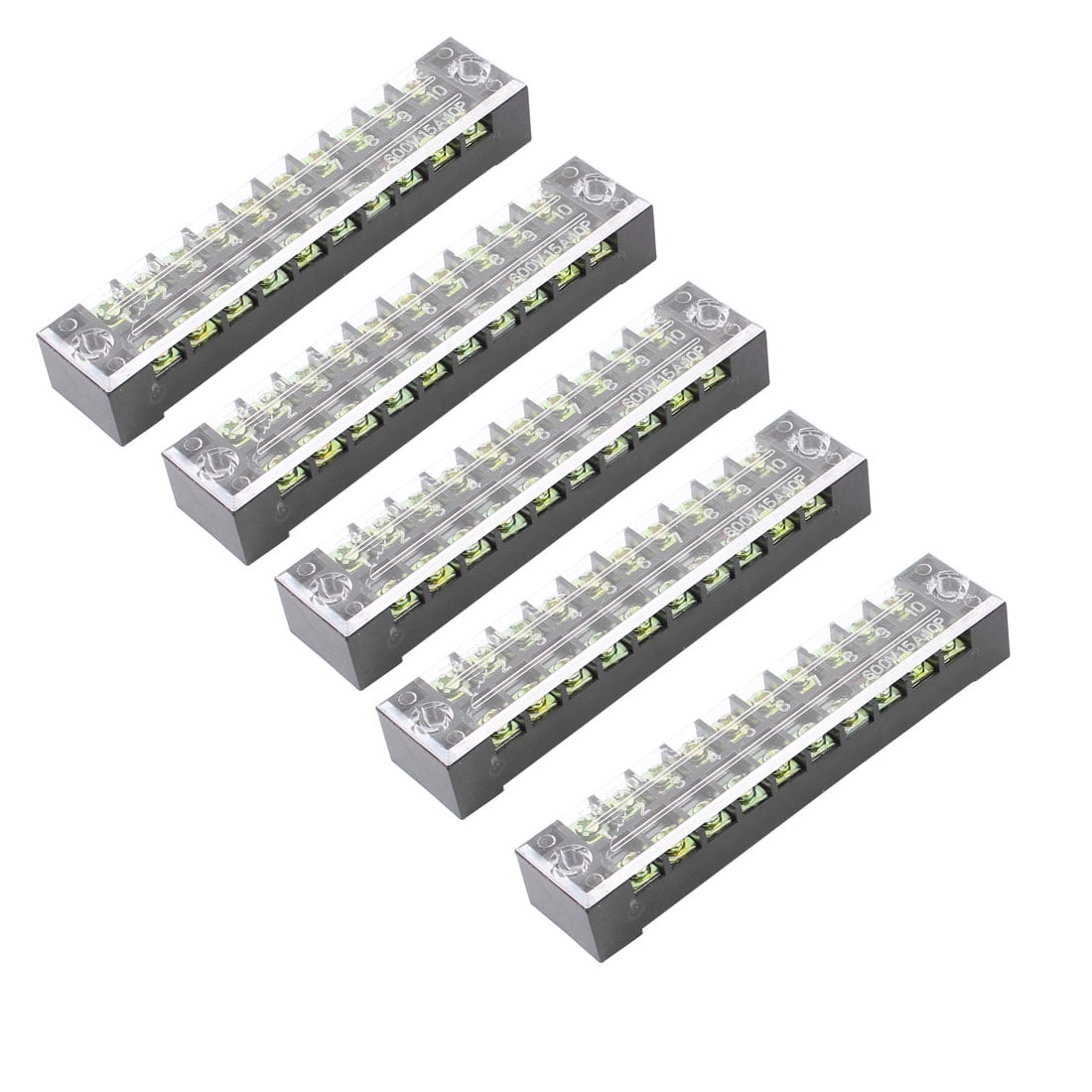 5Pcs Dual Row 10P Screw Barrier Terminal Block Strip Connector 600V 15A ...