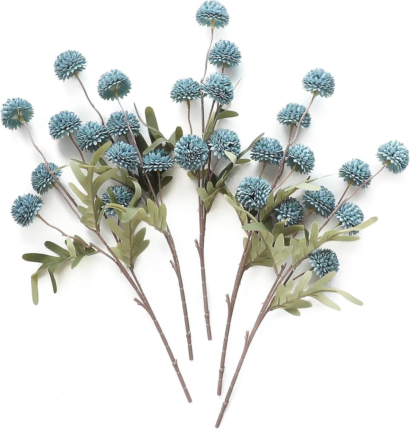 5pcs Dusty Blue Faux Silk Mums Artificial Flowers, Bulk Fake Small Mini ...
