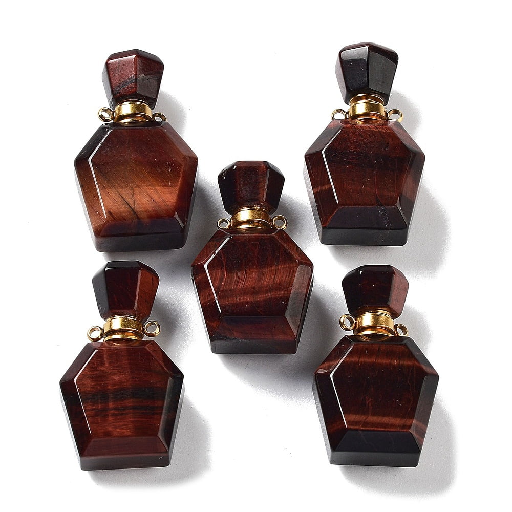 5pcs Dyed & Heated Red Tiger Eye Perfume Bottle Pendants Polygon ...