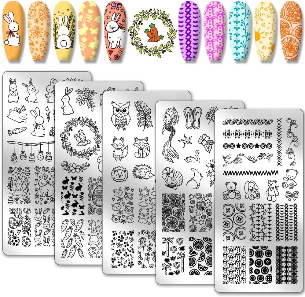 5pcs Easter Rabbit Nail Art Templates Egg Vegetable Nail Stamping Plate ...