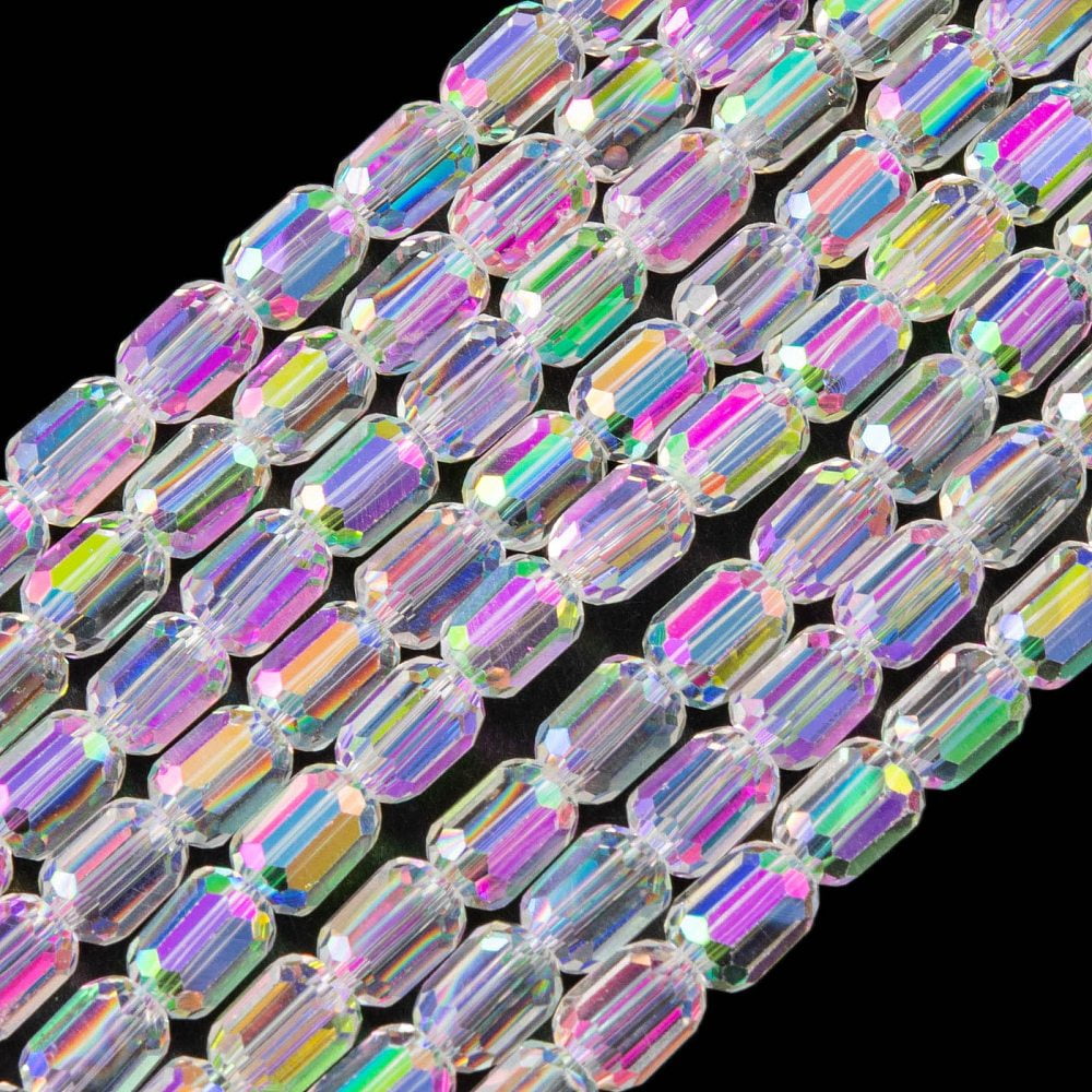5pcs Electroplate Glass Beads Strands Faceted AB color Column Clear AB ...