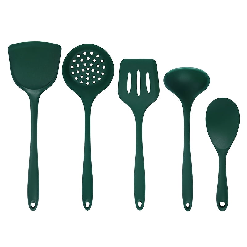 5pcs Ergonomic Silicone Kitchen Utensil Set - Non-Stick Spatula, Turner ...