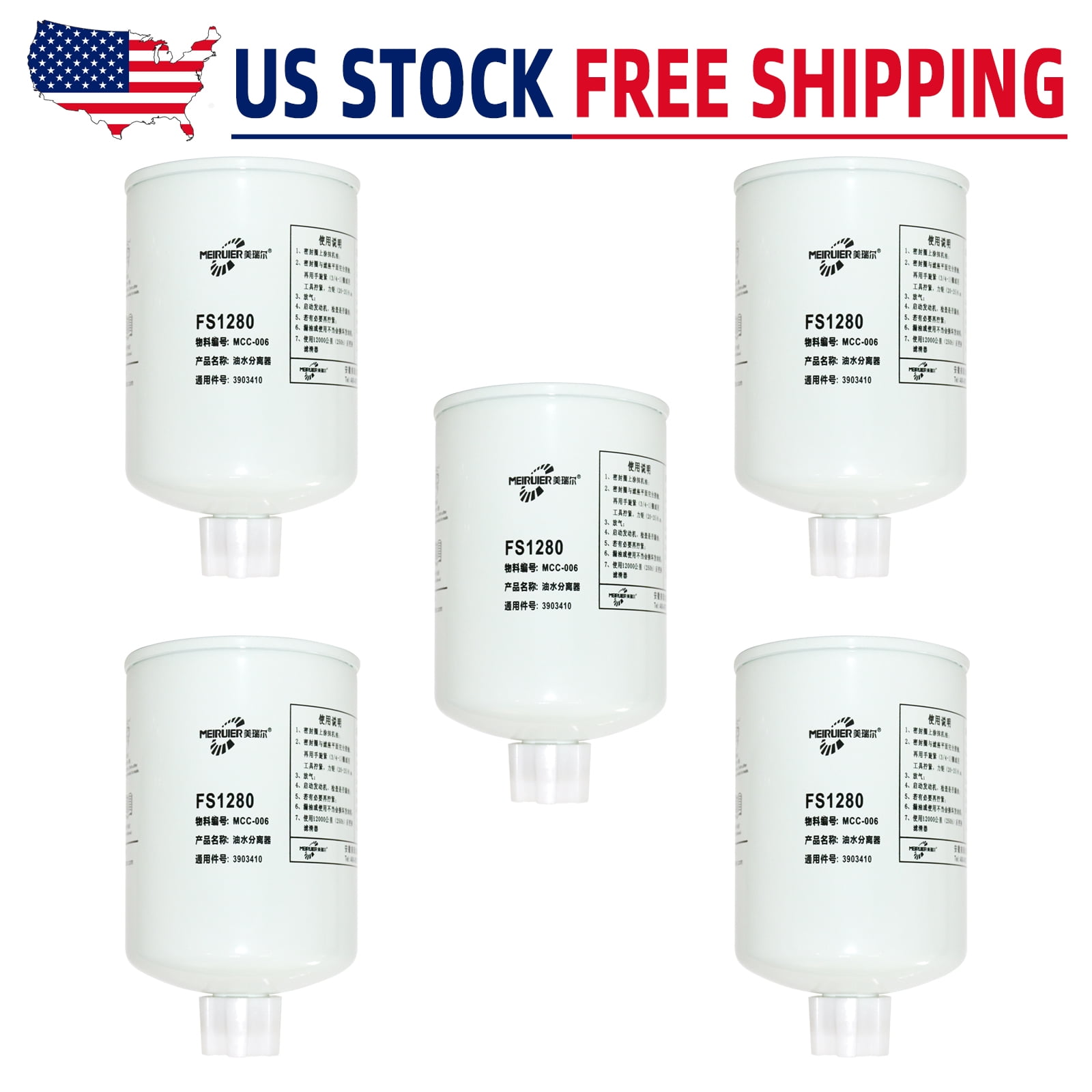 5pcs FS1280 Fuel Water Separator Filter Fits Freightliner Kenworth ...