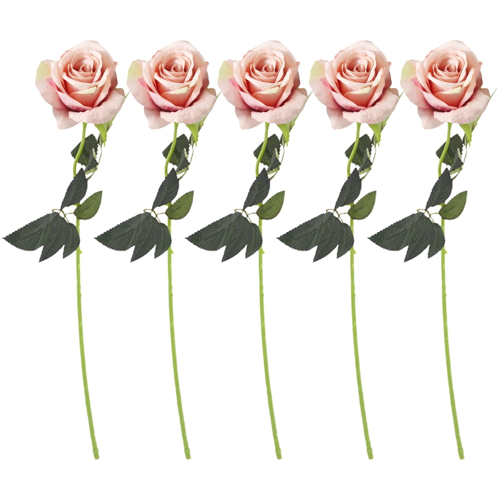 5pcs Fake Roses Artificial Flannelette Flowers Long Stems Bouquet for ...